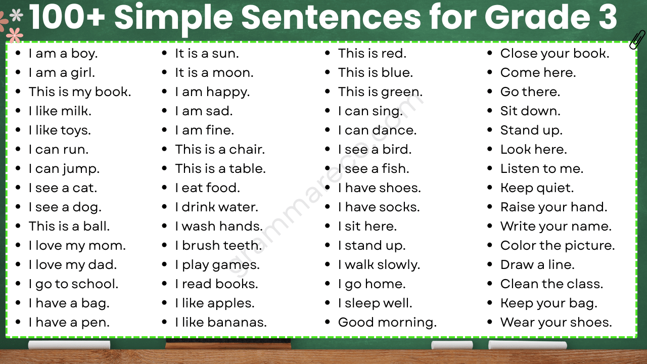 100+ Simple Sentences for Grade 3 to Read and Write Easily | Grammareco.com