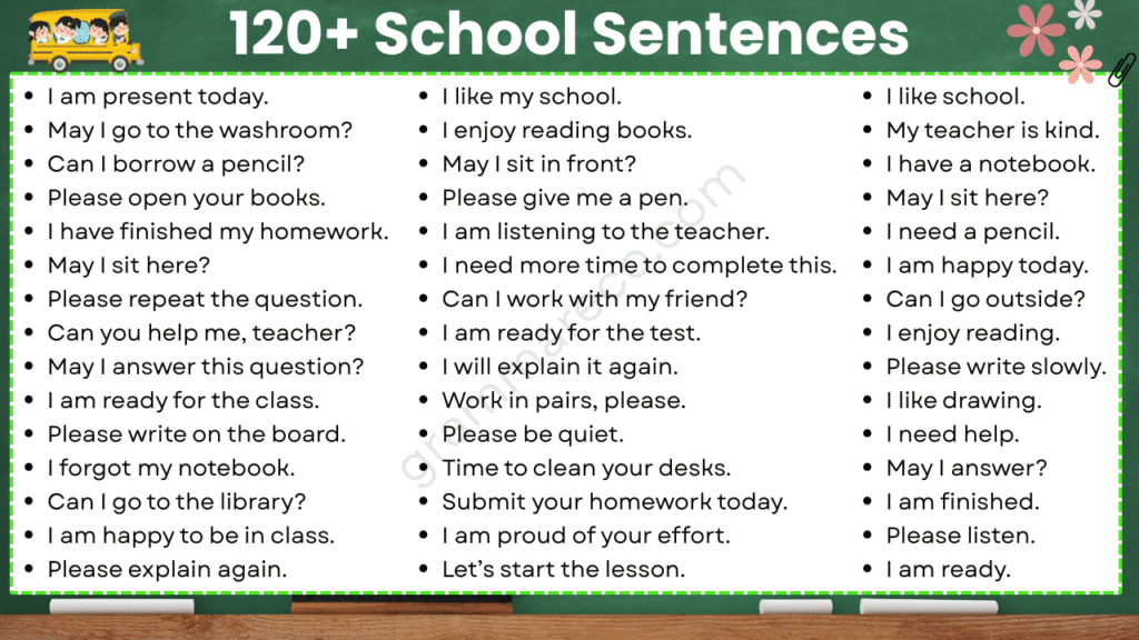 120+ Basic English Sentences for School Used in Daily Life | Grammareco.com