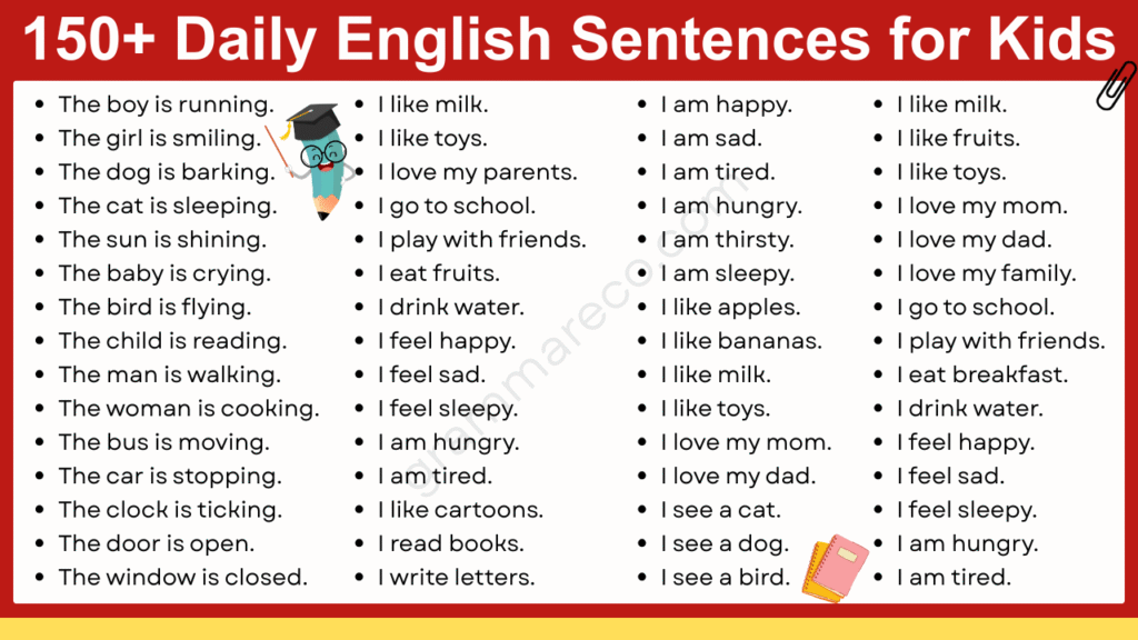 150+ Daily English Sentences for Kids to Learn Easily | Grammareco.com