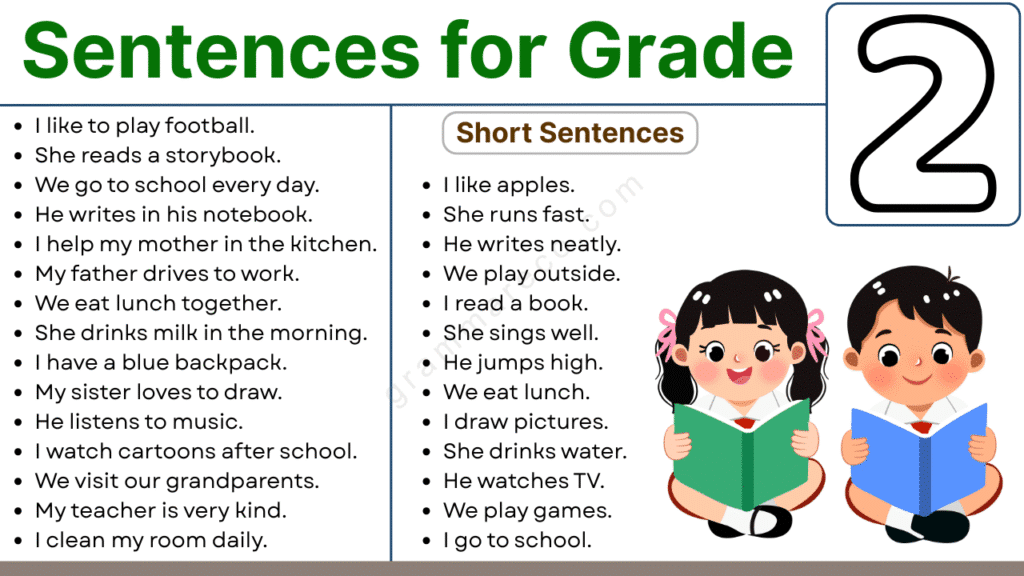 150+ Simple Sentences for Grade 2 Students with PDF | Grammareco.com
