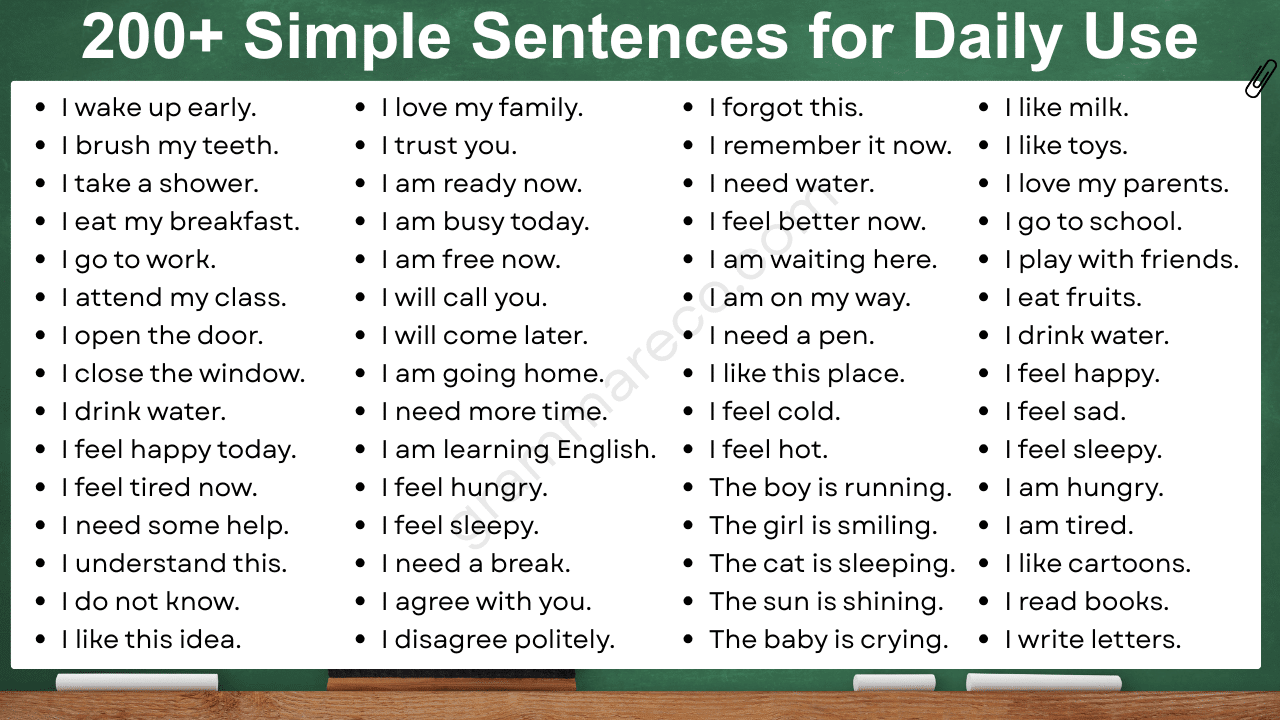 200+ Simple English Sentences for Daily Use for Beginners | Grammareco.com