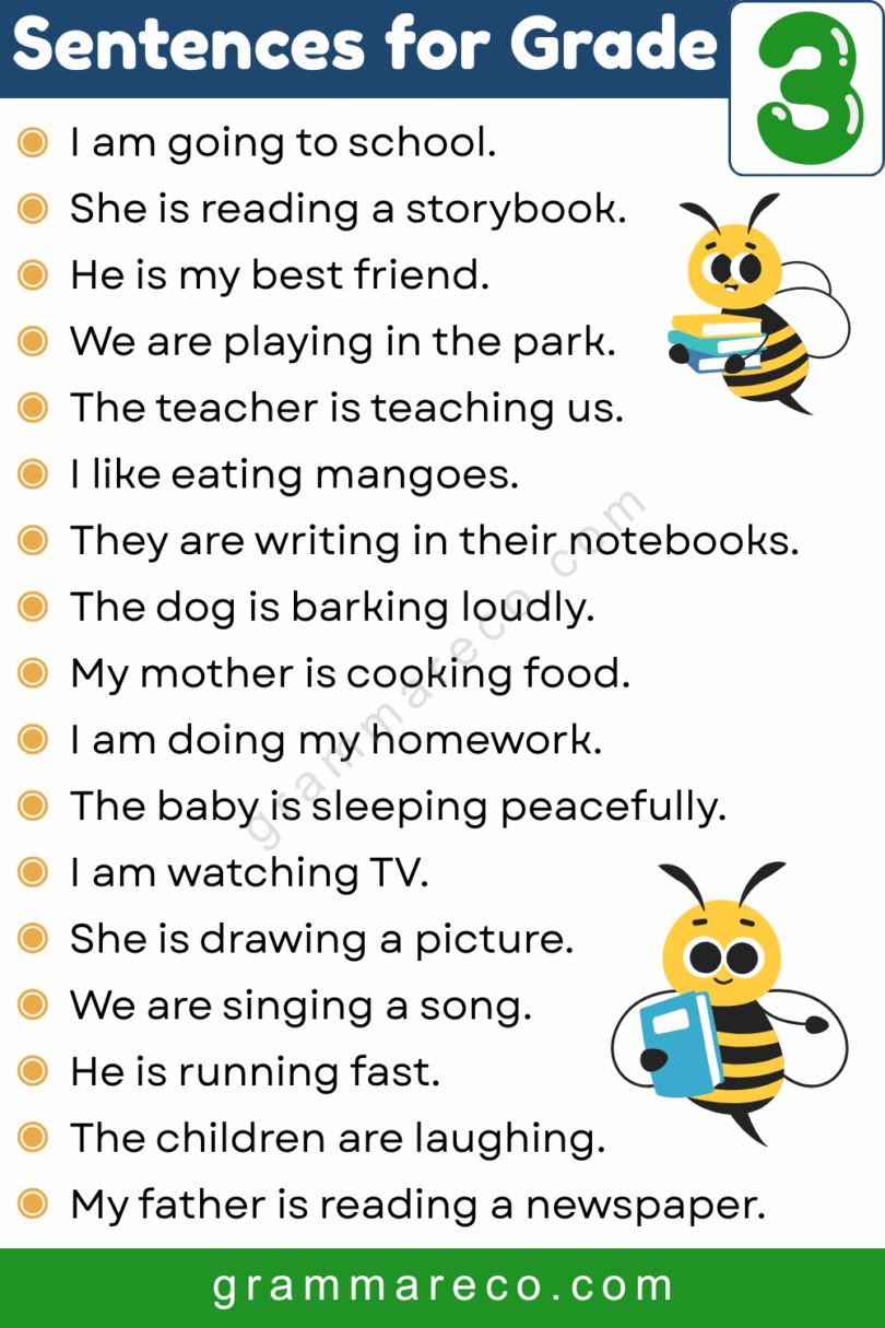 100+ Simple Sentences for Grade 3 to Read and Write Easily | Grammareco.com