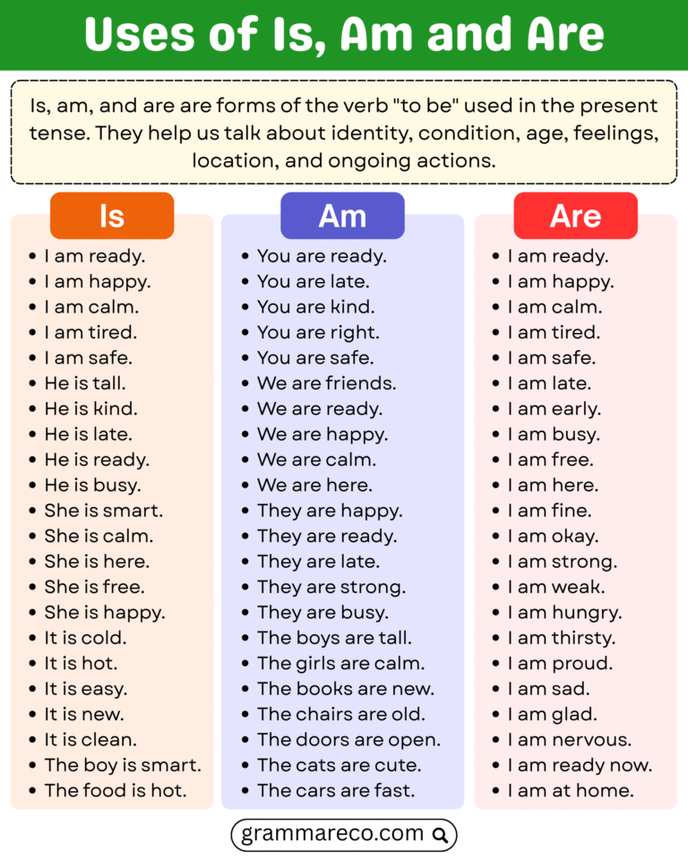 Effective Uses of Is, Am, and Are with Examples in English | Grammareco.com