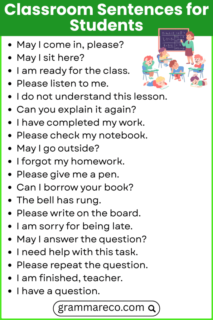 150+ Simple Classroom Sentences for Students in English | Grammareco.com