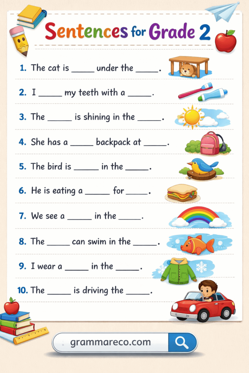 150+ Simple Sentences for Grade 2 Students with PDF | Grammareco.com