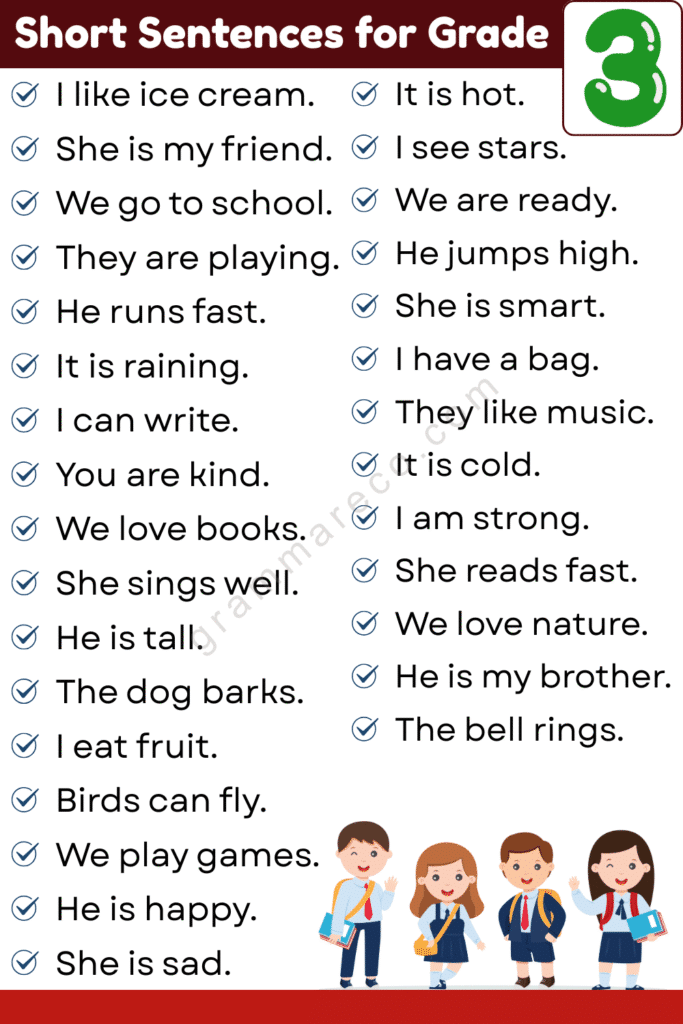 100+ Simple Short Sentences for Grade 3 to Read and Write Easily ...