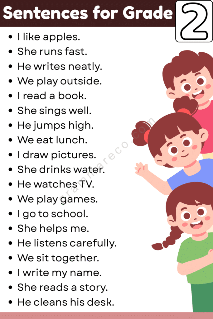 150+ Simple Sentences for Grade 2 Students with PDF | Grammareco.com