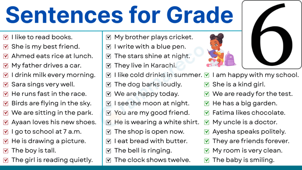 129+ Easy Sentences in English for Grade 6 Students with Pictures ...