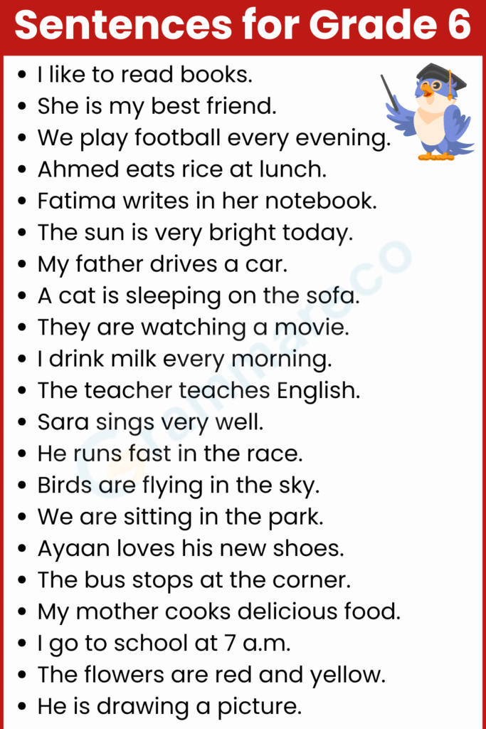129+ Easy Sentences in English for Grade 6 Students with Pictures ...