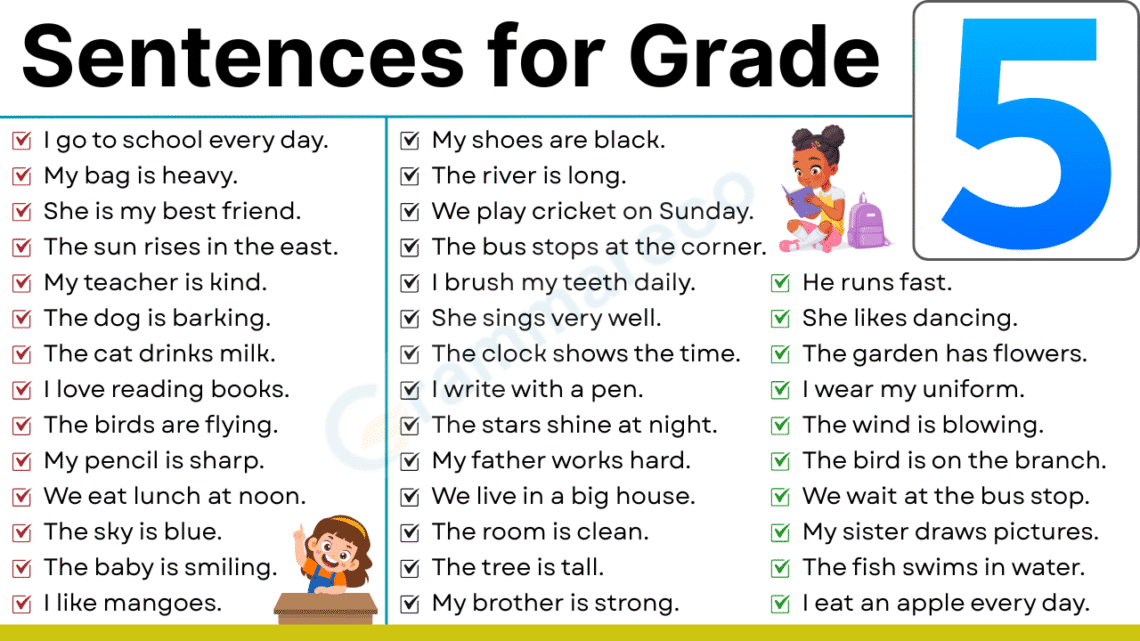 Basic English Sentences for Grade 5 | 200+ Easy Sentences | Grammareco.com
