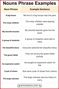 100 Examples of Noun Phrases in Sentences with Pictures | Grammareco.com