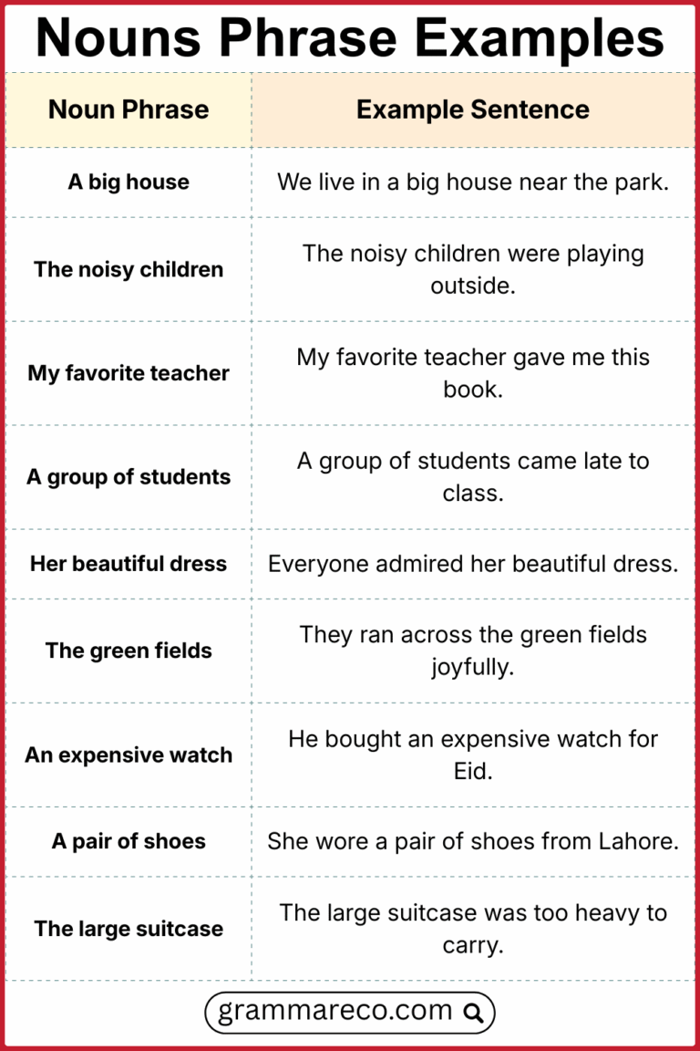 100 Examples of Noun Phrases in Sentences with Pictures | Grammareco.com