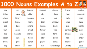 Nouns List A to Z: 500+ Common Nouns Examples in English | Grammareco.com