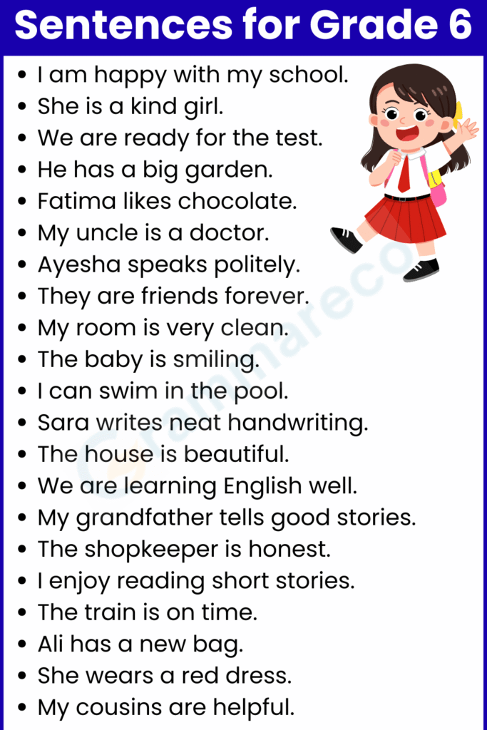 129+ Easy Sentences in English for Grade 6 Students with Pictures ...