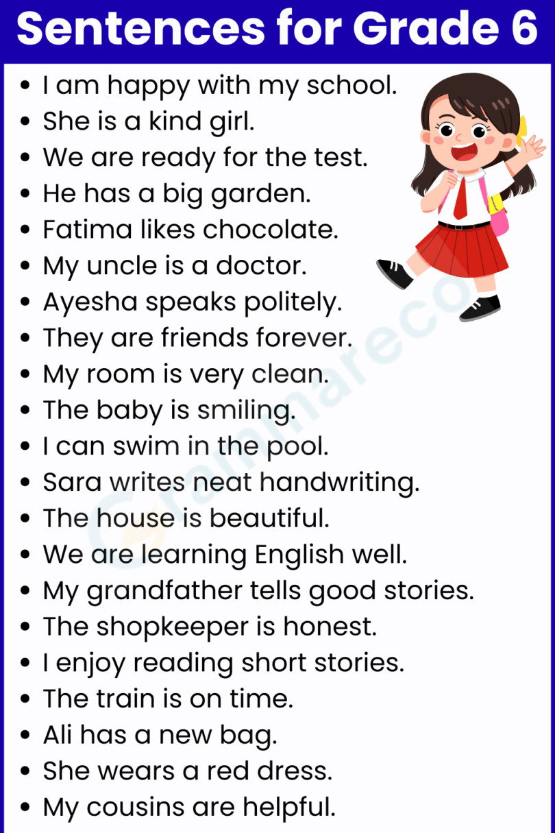129+ Easy Sentences in English for Grade 6 Students with Pictures ...