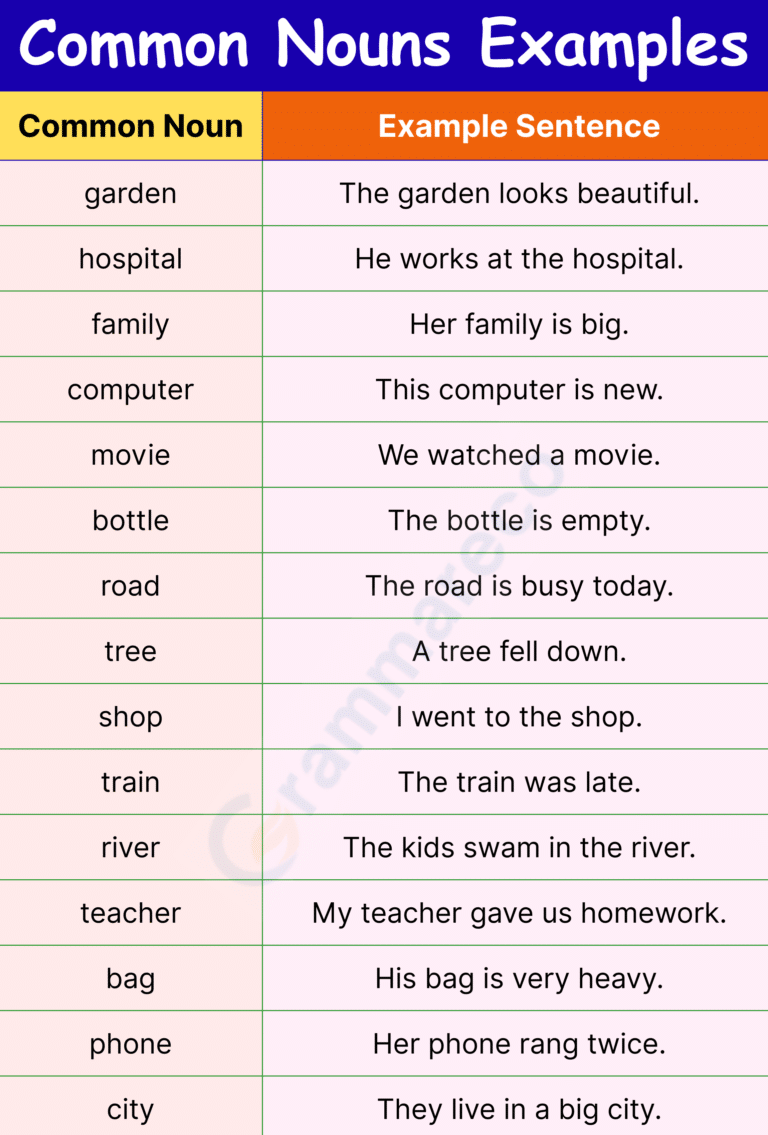 120 Common Noun Examples in English with Sentences & Pictures ...