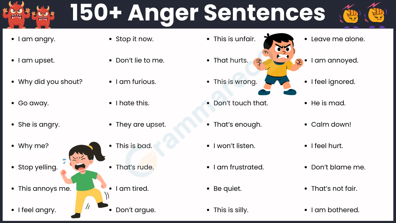 Show your Anger in Sentences: 150+ Examples in English | Grammareco.com