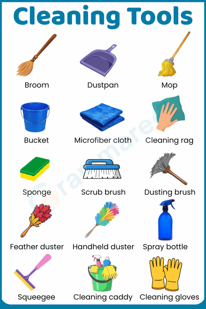 Names of 100+ Cleaning Tools and Supplies with Pictures | Grammareco.com