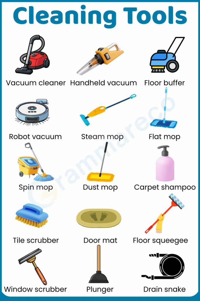 Names of 100+ Cleaning Tools and Supplies with Pictures | Grammareco.com