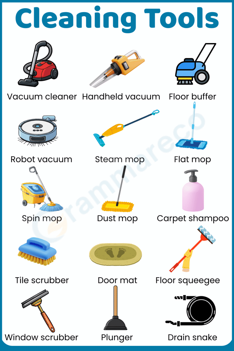 Names of 100+ Cleaning Tools and Supplies with Pictures | Grammareco.com