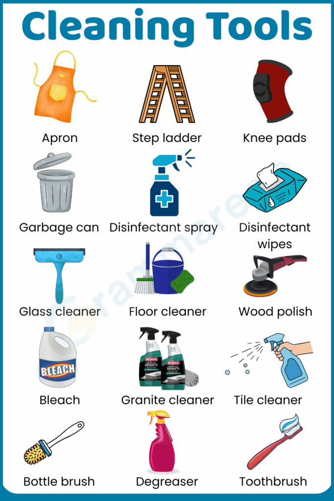 Names of 100+ Cleaning Tools and Supplies with Pictures | Grammareco.com