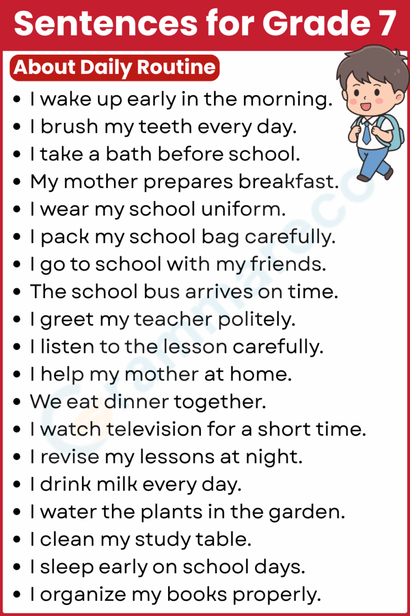Sentences for Grade 7: 300+ Simple Sentences for Students | Grammareco.com