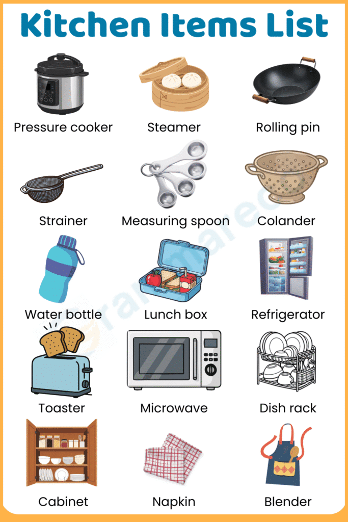 150+ Kitchen Items and Tools Names with their Pictures | Grammareco.com