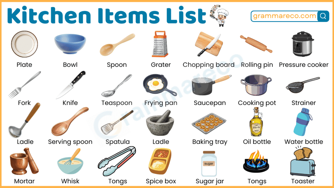 150+ Kitchen Items and Tools Names with their Pictures | Grammareco.com