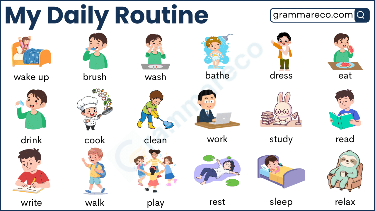 200+ Daily Routine Vocabulary Words list in English with Pictures ...