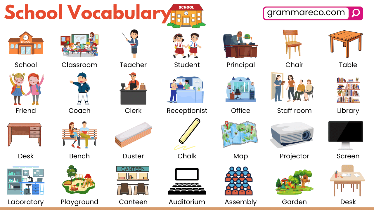 200+ School Vocabulary Words List for Students with their Pictures ...