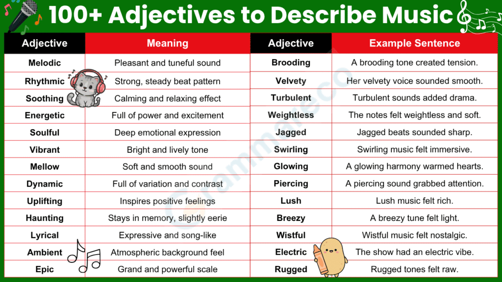 100+ Good Adjectives to Describe a Music with Examples | Grammareco.com