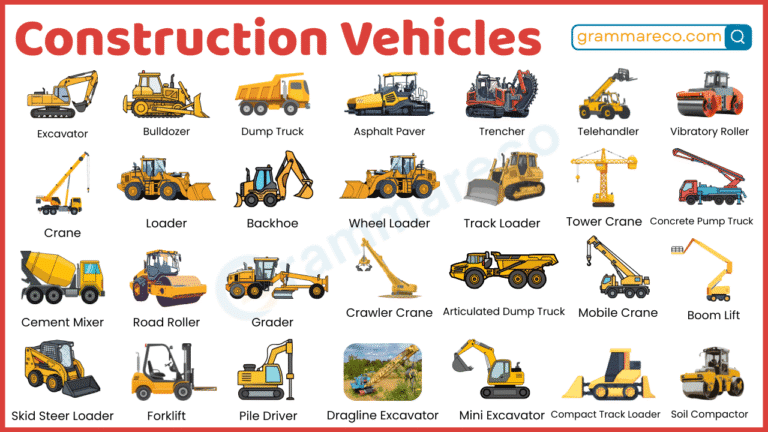 30+ Types of Construction Vehicles with Names and Pictures | Grammareco.com