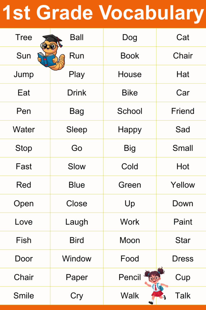1st Grade Vocabulary Words List: 200+ Words with Examples | Grammareco.com