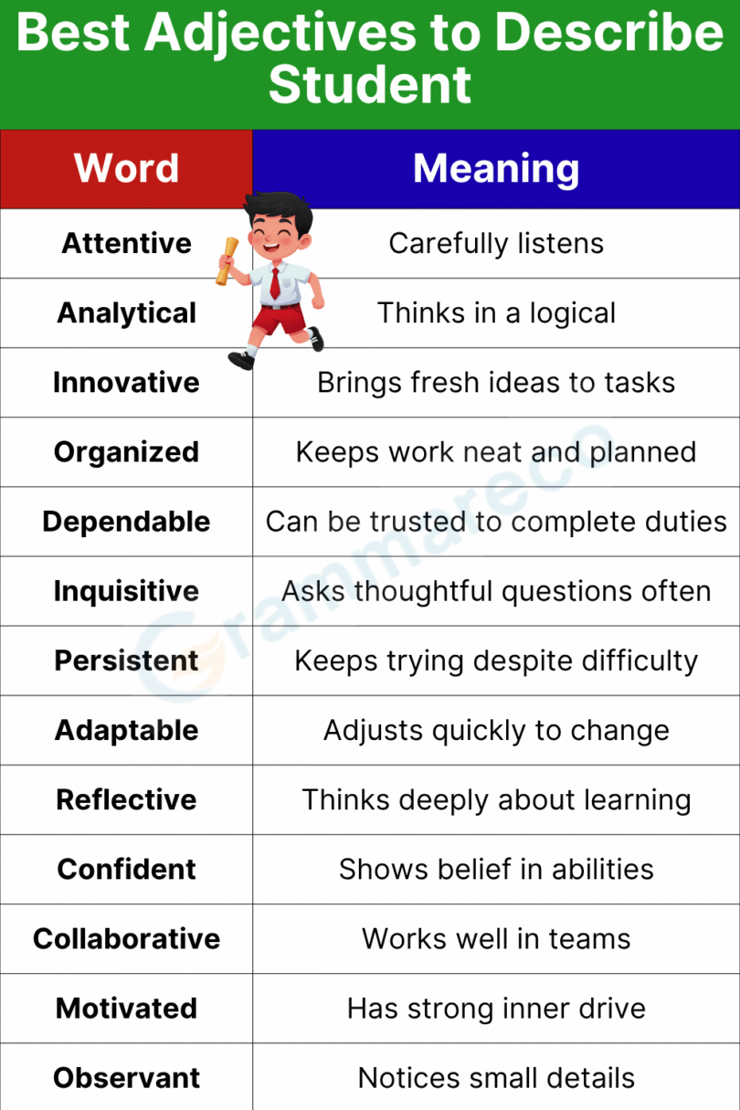120+ Best Adjectives to Describe a Student with Meanings | Grammareco.com