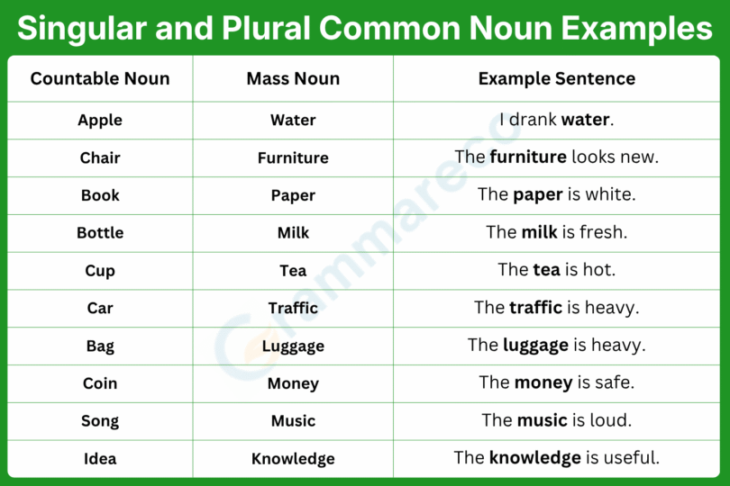 100+ Mass Noun Examples with Sentences and their Pictures | Grammareco.com
