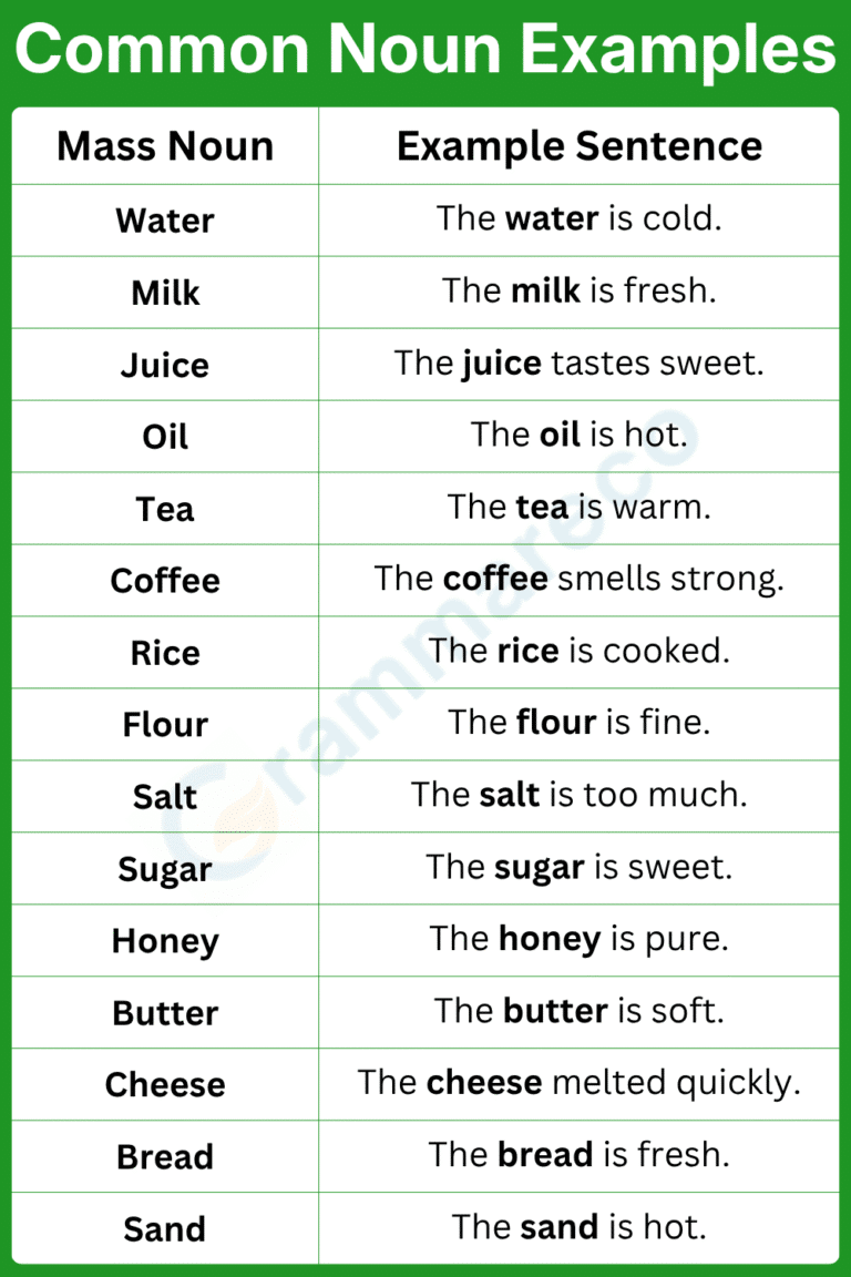 100+ Mass Noun Examples with Sentences and their Pictures | Grammareco.com